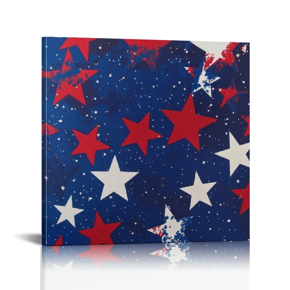 Chilfamy Red White Blue Stars Wall Art Independence Day Canvas Print ...