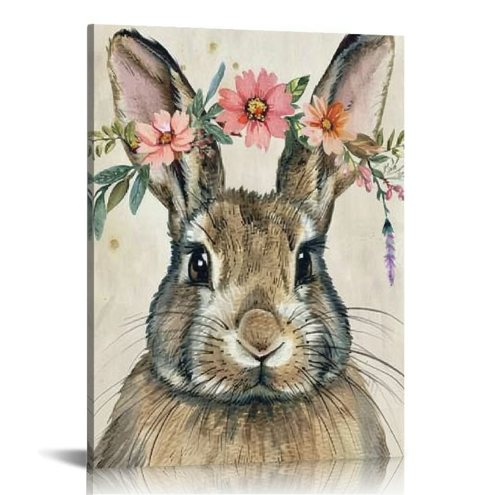 Chilfamy Retro Bunny Rabbit Canvas Wall Art Country Animal Painting ...