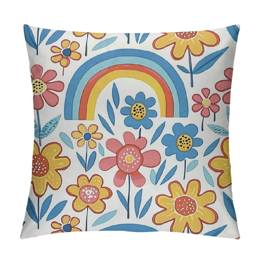 Chilfamy Retro Flowers Pillow Covers , Rainbow Floral Throw Pillow ...