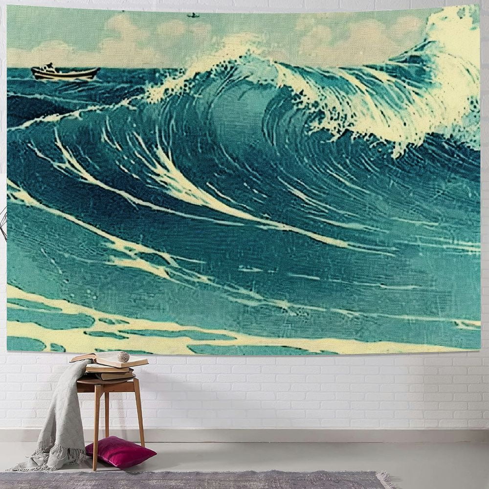 Chilfamy Retro Ocean Tapestry Wall Hanging, Watercolor Ocean Waves Wall ...