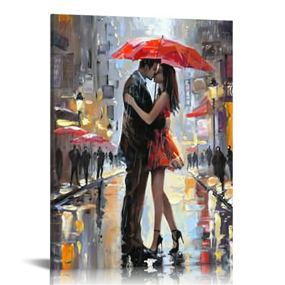 Chilfamy Romantic Paris Canvas Wall Art Couples Hug Under Umbrellas ...