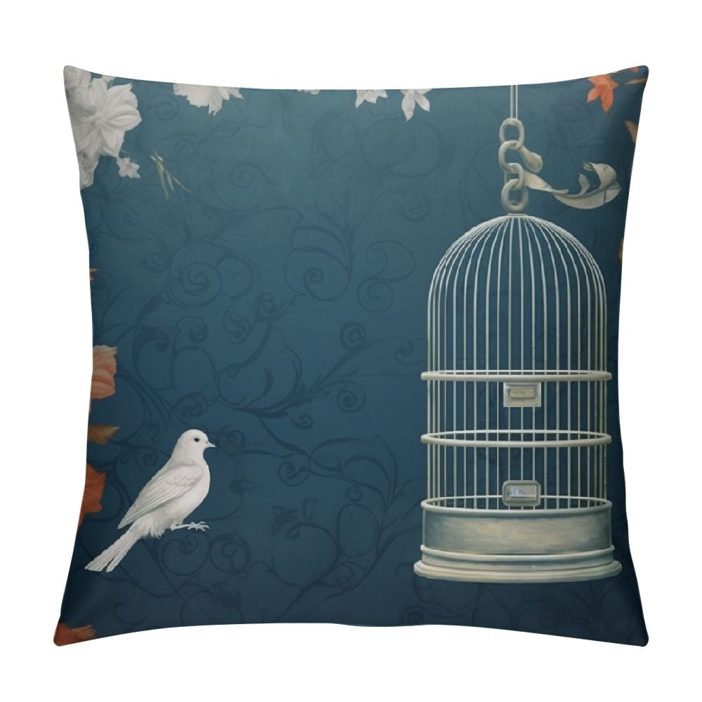 Chilfamy Romantic Throw Pillow Cushion Cover, French Style Love Theme Bird Cage and Dove Flying ...