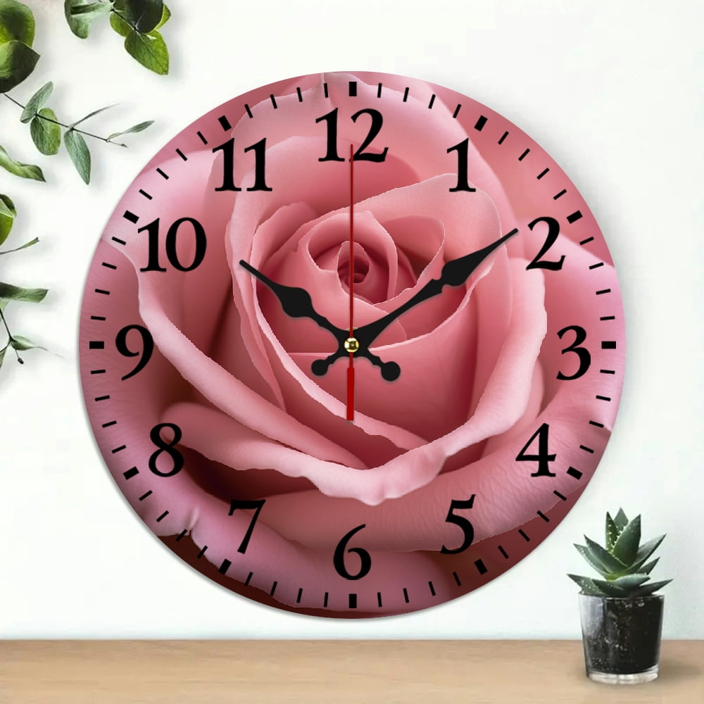 Chilfamy Rose Petals Theme Wooden Wall Clock, 10-Inch Decorative Clock ...