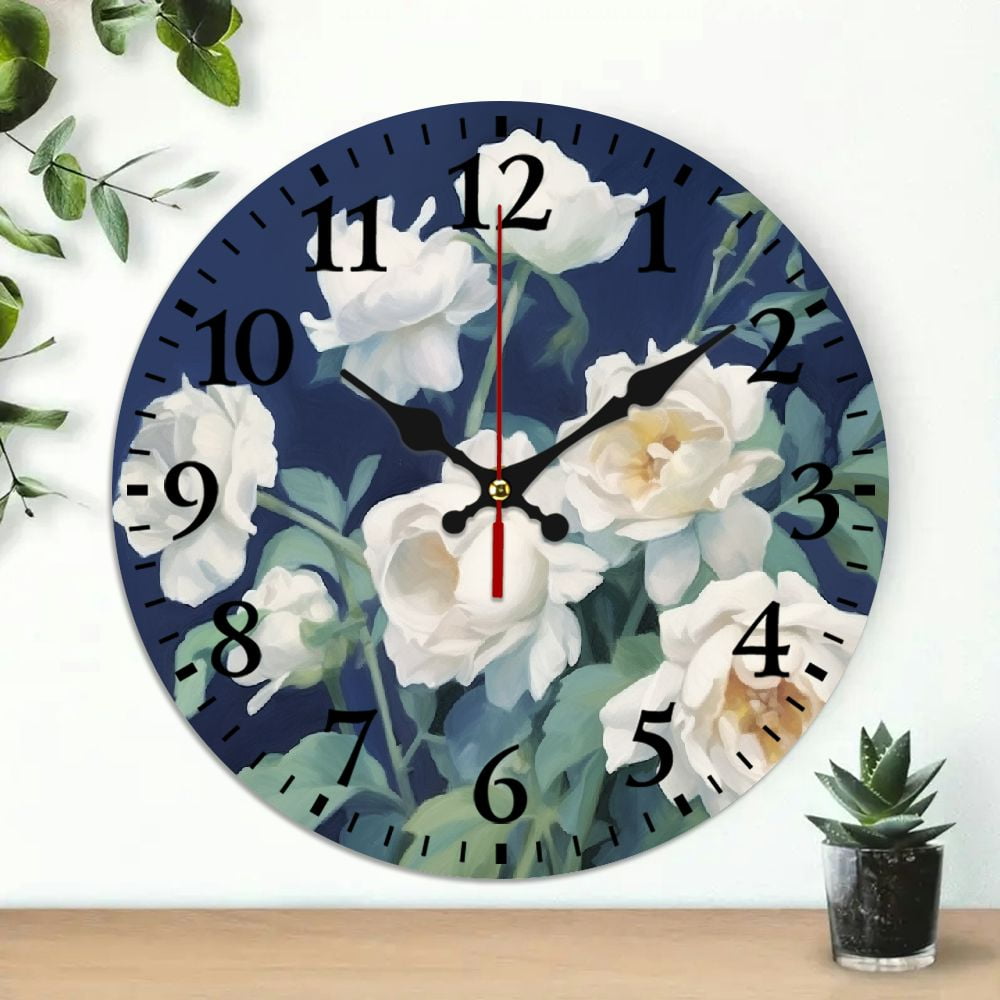 Chilfamy Roses Theme Wall Clock for Living Room Decor 10 Inches Silent ...