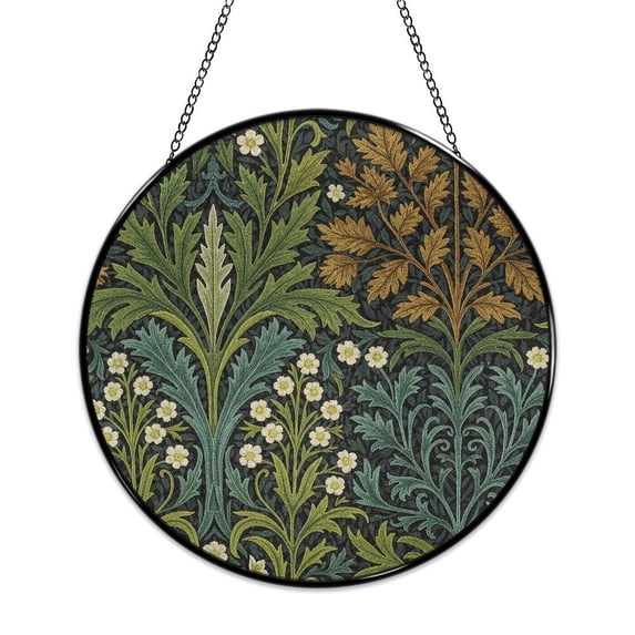 Chilfamy Round Stained Glass Window Suncatcher, Black Sage Green ...