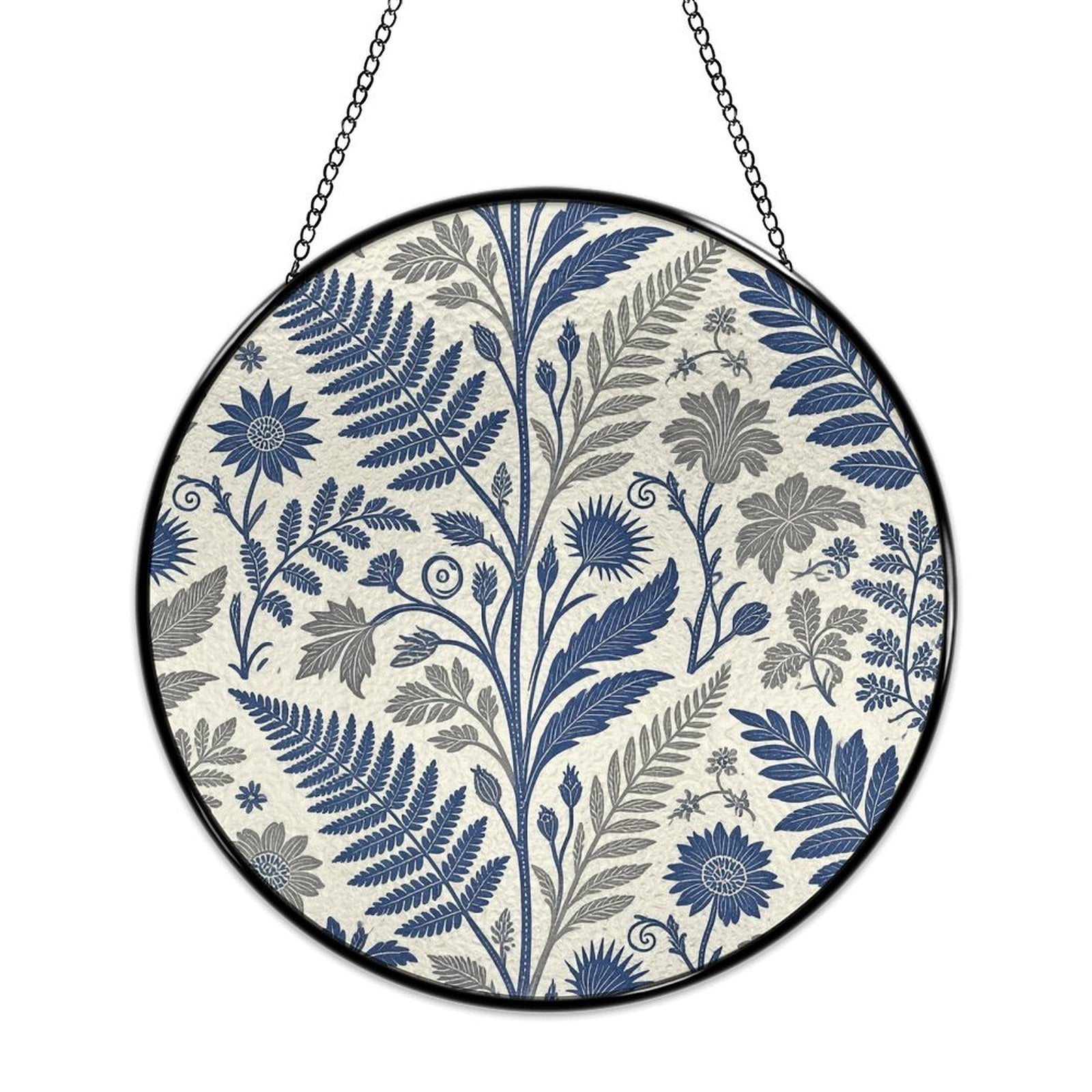 Chilfamy Round Stained Glass Window Suncatcher, Brown Tropical Fern ...