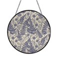 Chilfamy Round Stained Glass Window Suncatcher, Brown Tropical Fern ...