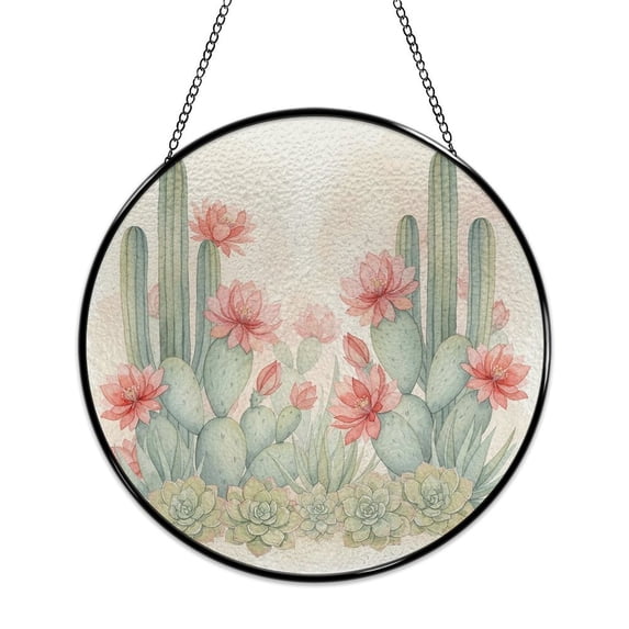 Chilfamy Round Stained Glass Window Suncatcher, Colorful Plant Herbs ...