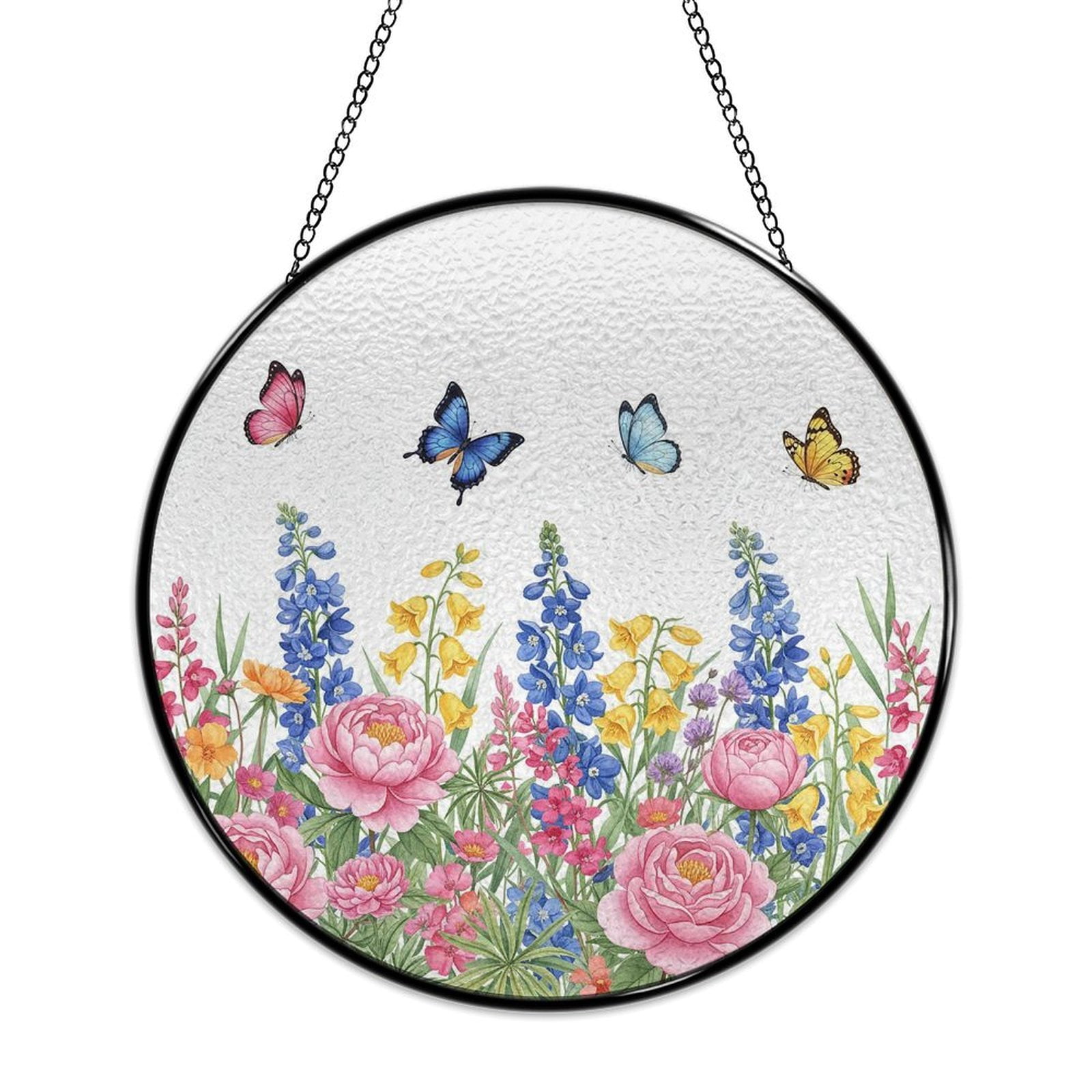 Chilfamy Round Stained Glass Window Suncatcher, Colorful Plant ...