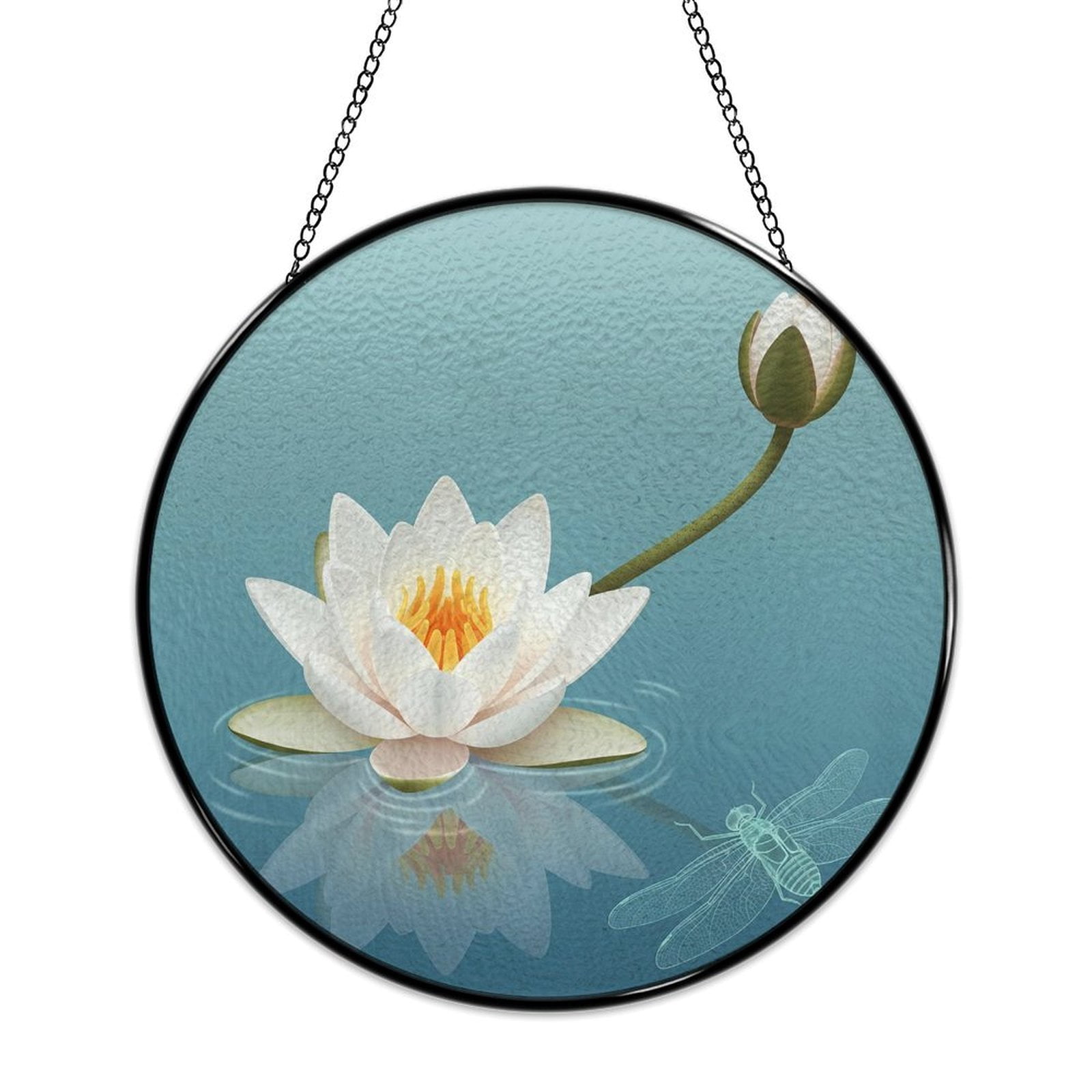 Chilfamy Round Stained Glass Window Suncatcher, Dragonfly with Water ...