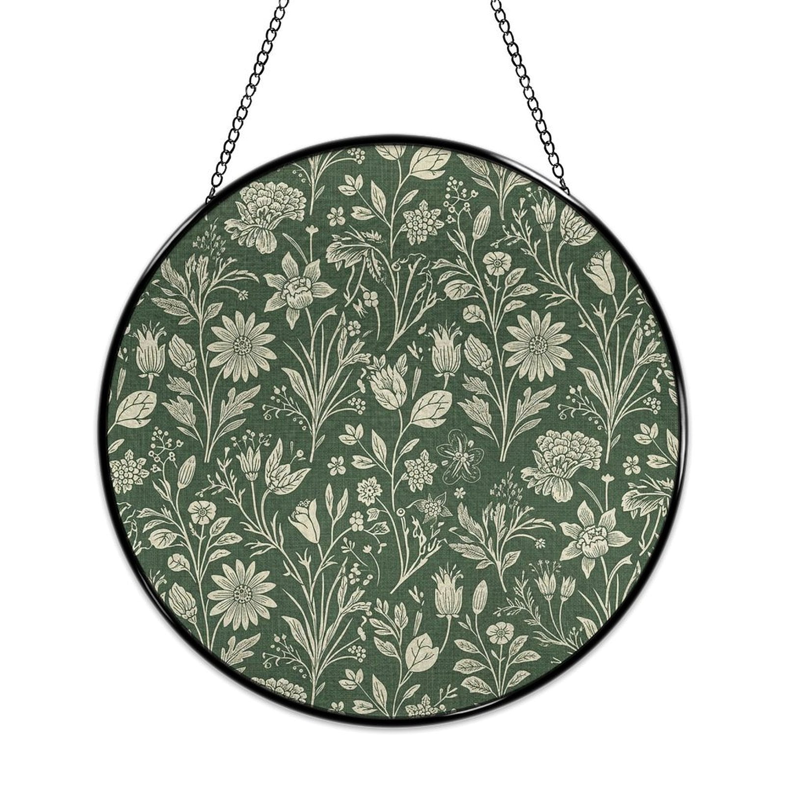 Chilfamy Round Stained Glass Window Suncatcher, Floral Rustic Old Style ...