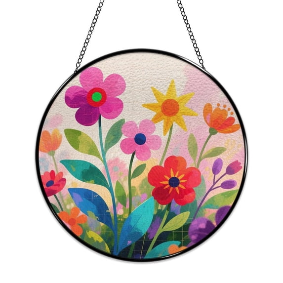 Chilfamy Round Stained Glass Window Suncatcher, Flower Ornament with ...