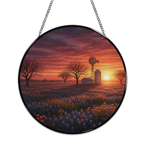 Chilfamy Round Stained Glass Window Suncatcher, Flower Sunset Ornament ...