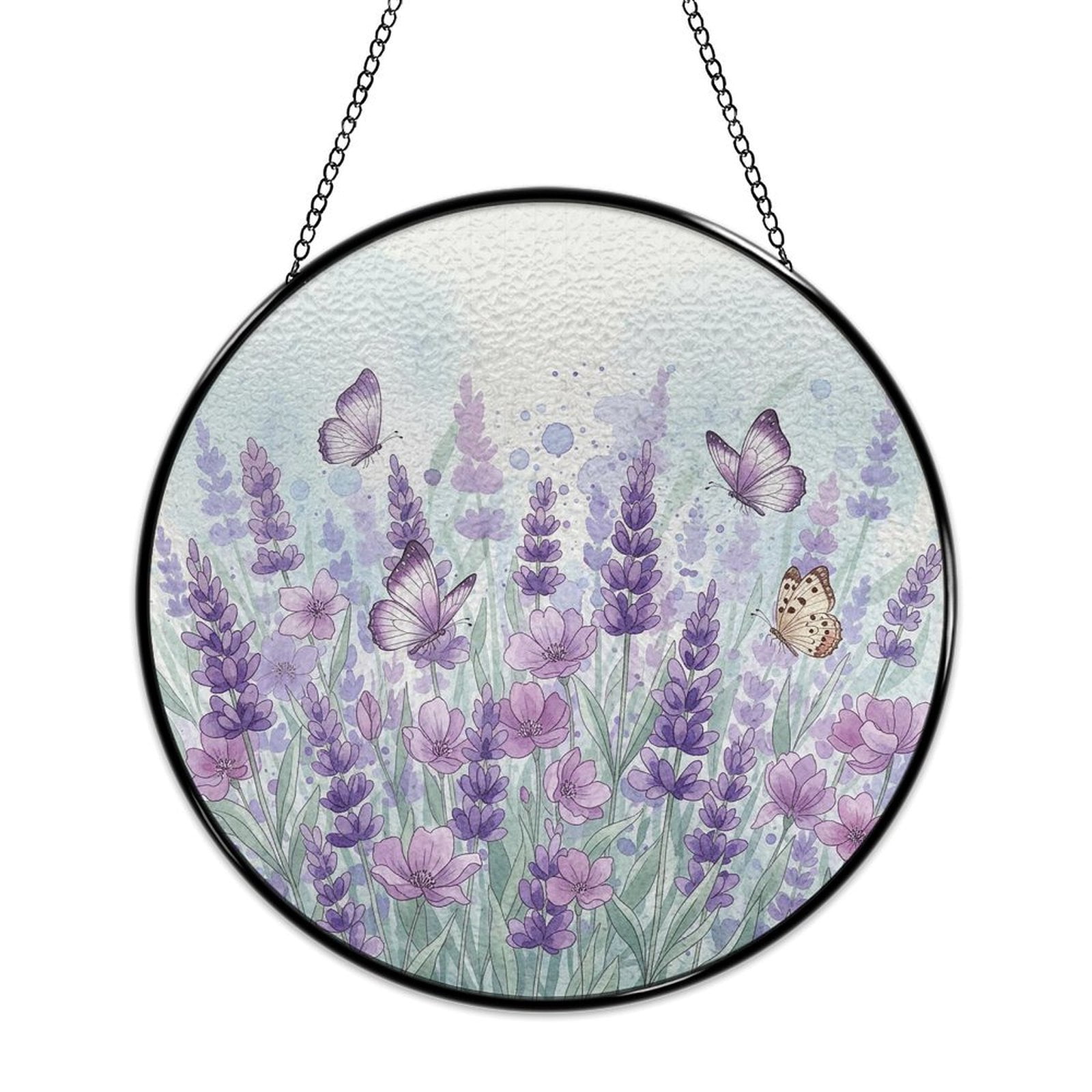 Chilfamy Round Stained Glass Window Suncatcher, Lavender Purple ...