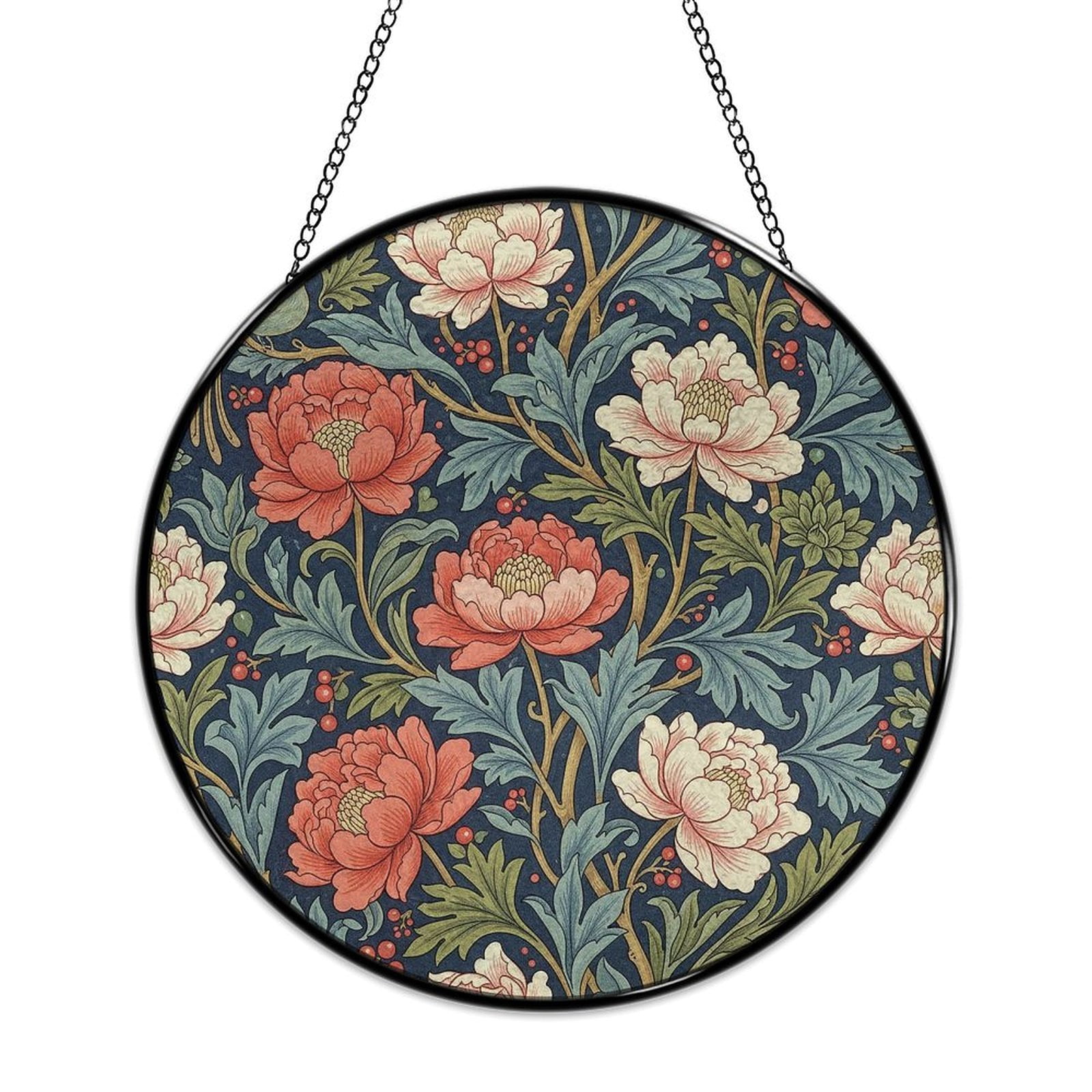 Chilfamy Round Stained Glass Window Suncatcher, Navy Blue Flower ...