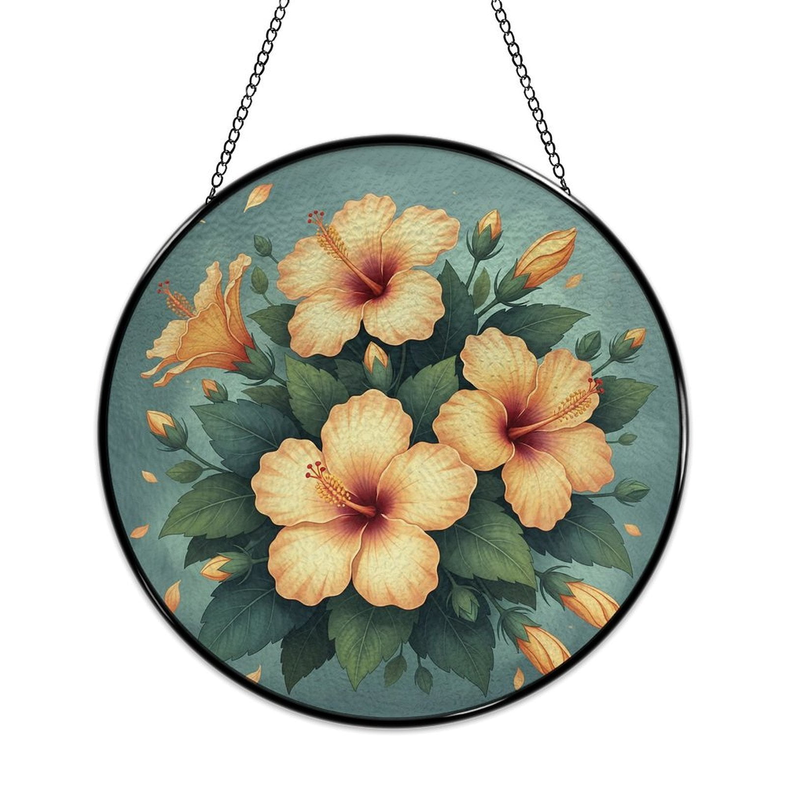 Chilfamy Round Stained Glass Window Suncatcher, Palm Tree Beach Sunset ...