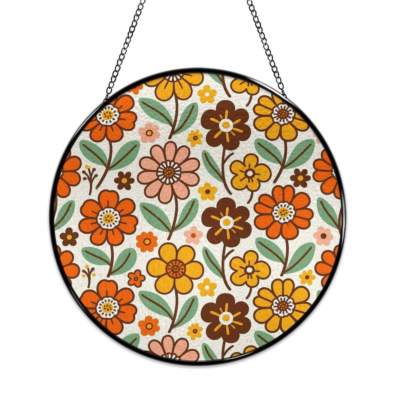 Chilfamy Round Stained Glass Window Suncatcher, Retro Groovy Colorful ...