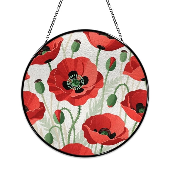 Chilfamy Round Stained Glass Window Suncatcher, Spring Wild Flower ...