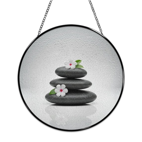 Chilfamy Round Stained Glass Window Suncatcher, Stones with Magnolia ...