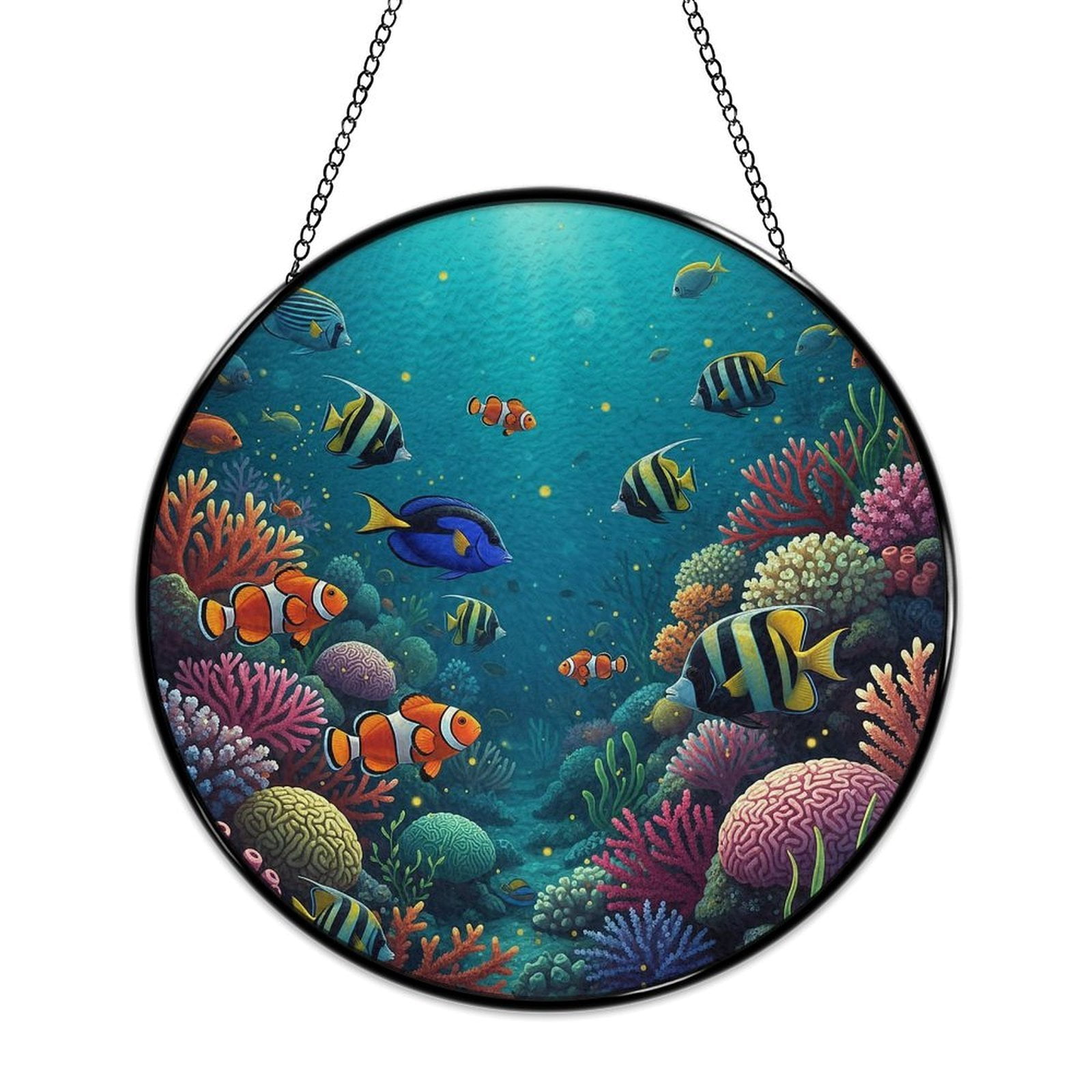 Chilfamy Round Stained Glass Window Suncatcher, Tropical Colorful Sea ...
