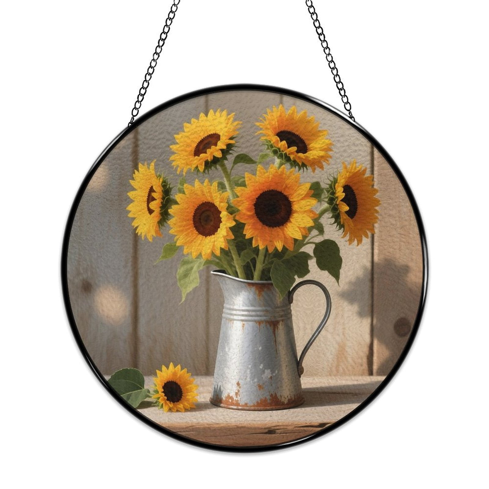 Chilfamy Round Stained Glass Window Suncatcher, Watercolor Sunflower ...