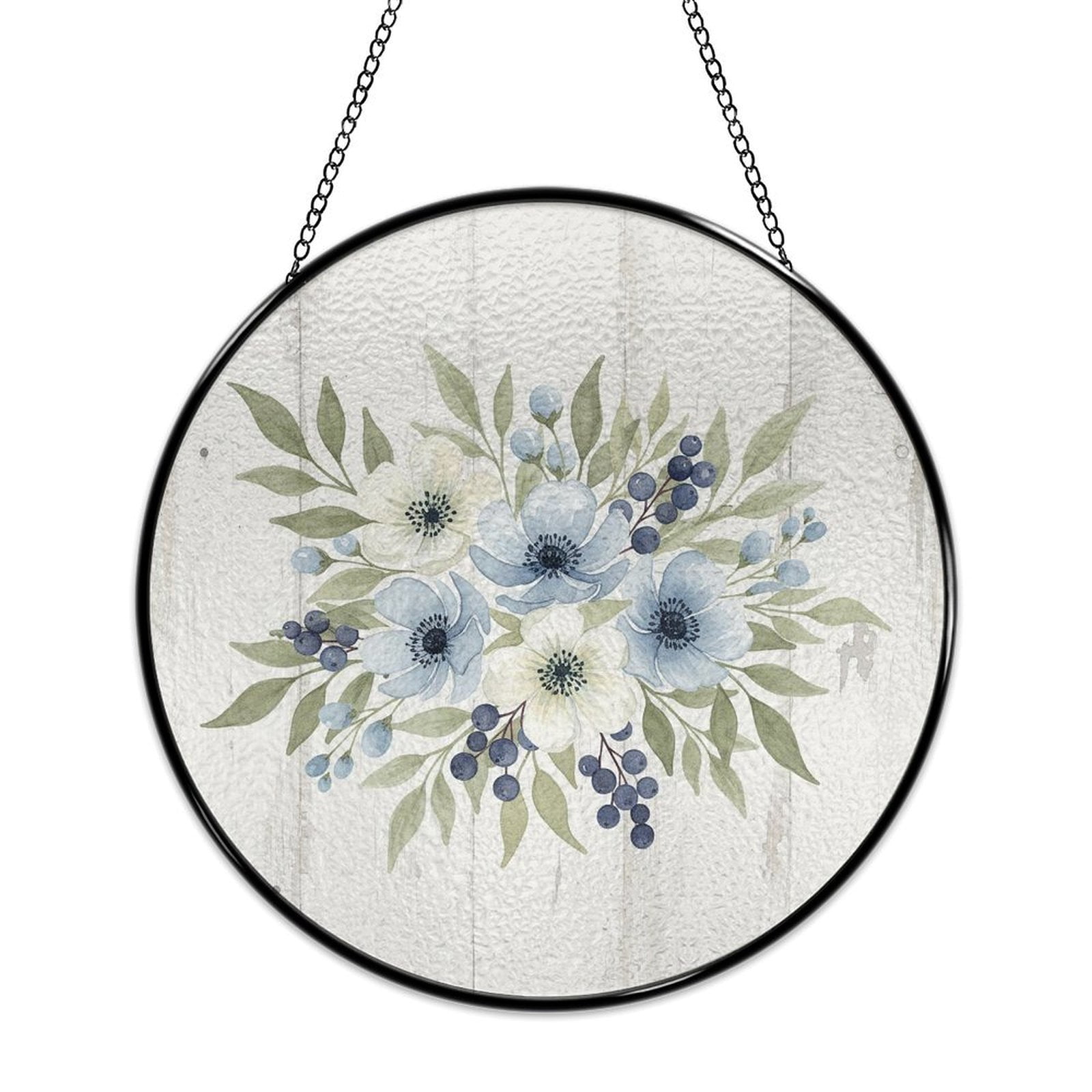 Chilfamy Round Stained Glass Window Suncatcher, Yellow And Blue Roses ...