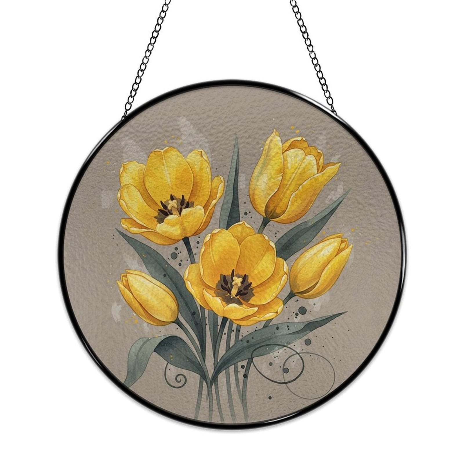 Chilfamy Round Stained Glass Window Suncatcher, Yellow Flowers (2 ...