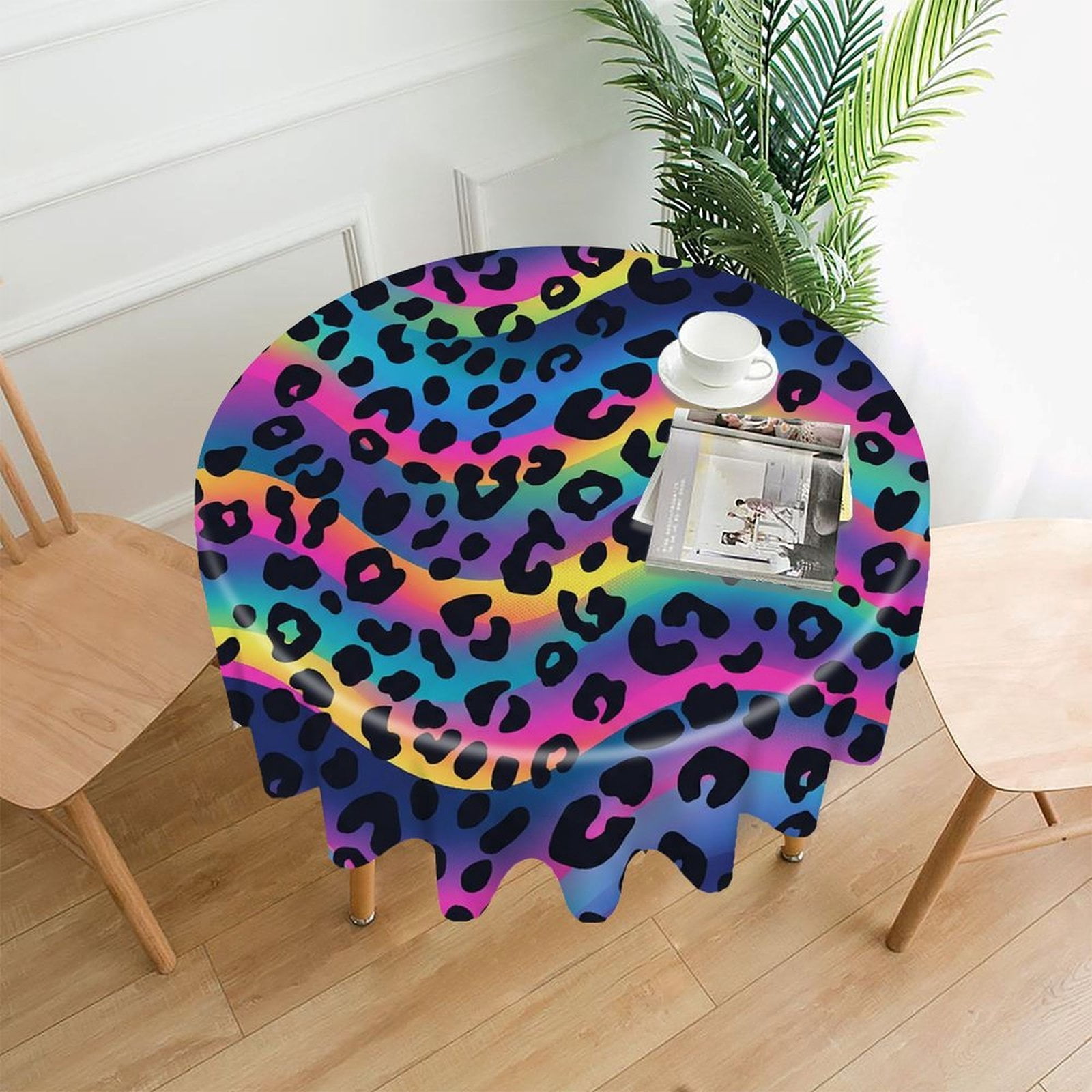 Chilfamy Round Tablecloth,Abstract Leopard Print Rainbow Cheetah ...