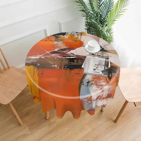 Chilfamy Round Tablecloth,Abstract Orange Collage Art Premium Polyester ...