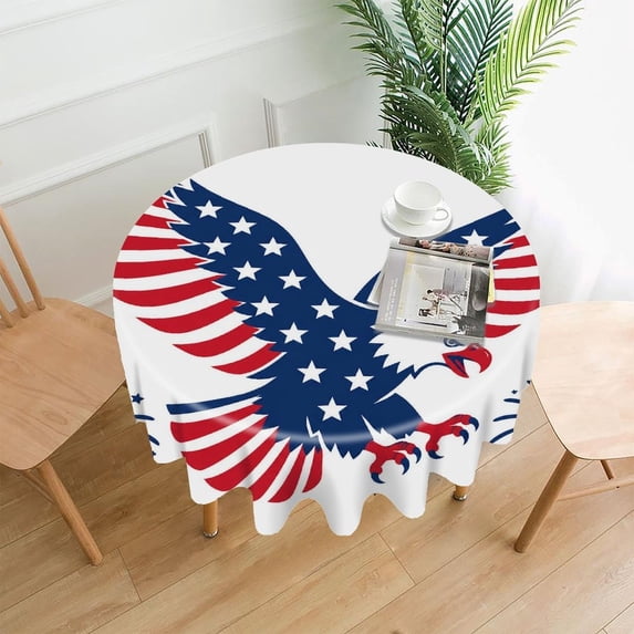 Chilfamy Round Tablecloth,American Eagle With Flag Wings And Fireworks ...