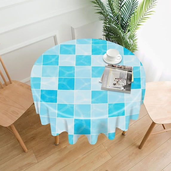 Chilfamy Round Tablecloth,Blue Pool Tile Water Premium Polyester ...