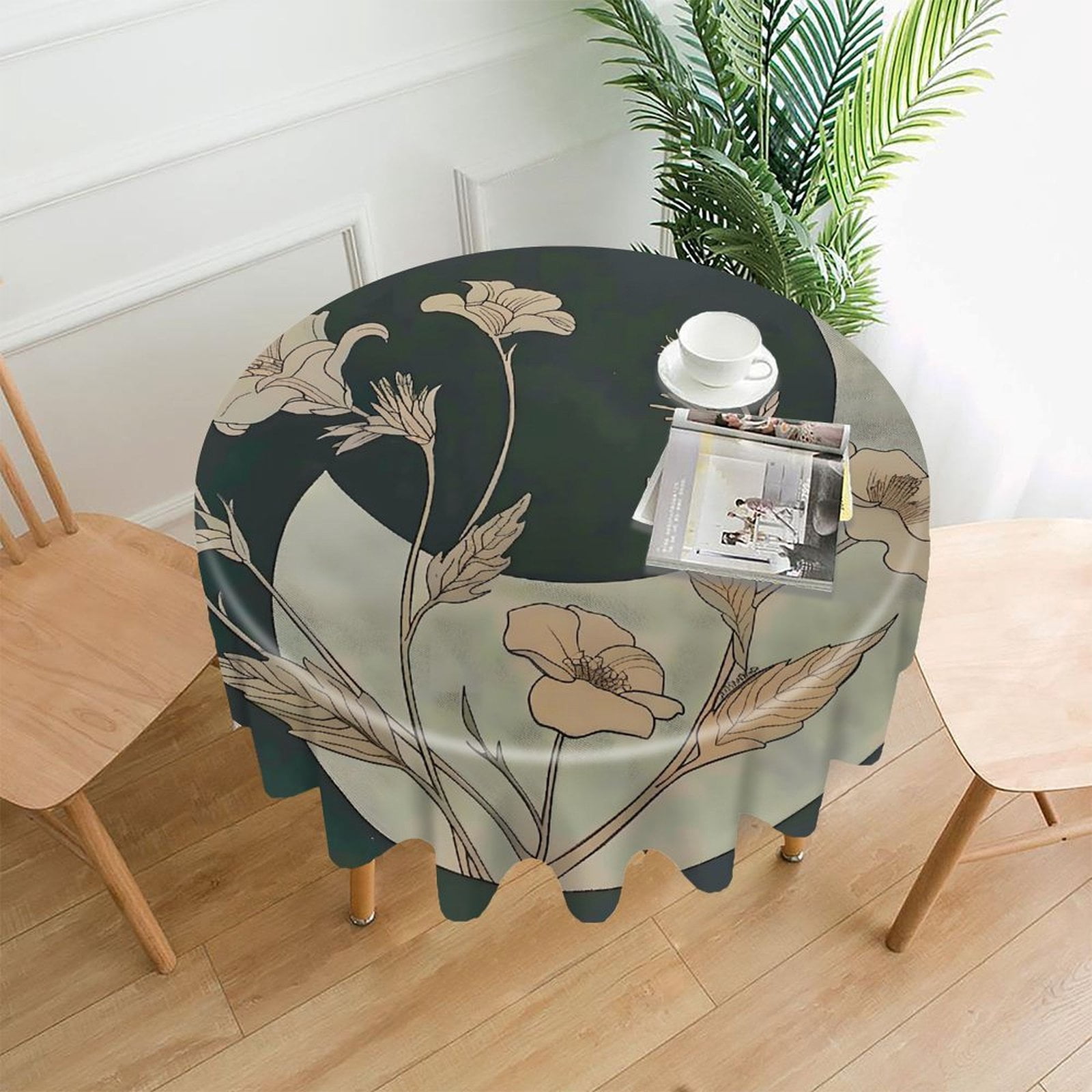 Chilfamy Round Tablecloth,Crescent Moon Art Nouveau Premium Polyester ...