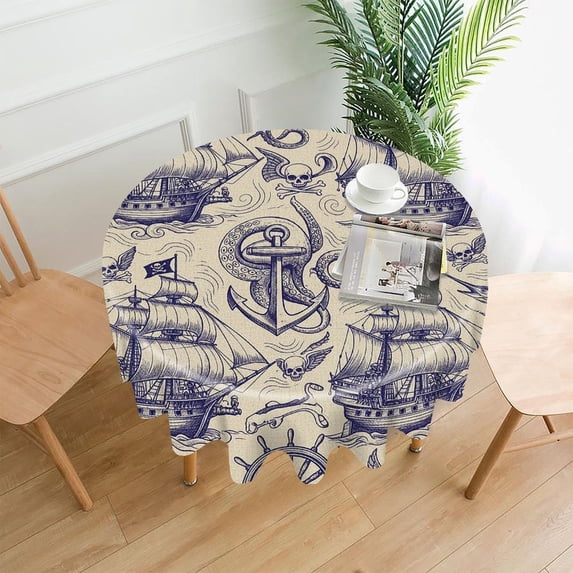 Chilfamy Round Tablecloth,Cursed Captain’s Voyage Premium Polyester ...
