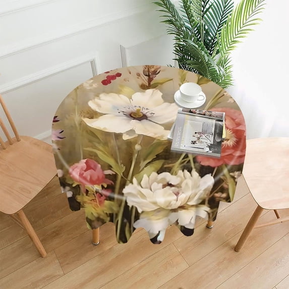 Chilfamy Round Tablecloth,Detailed Floral Vase Painting Premium ...