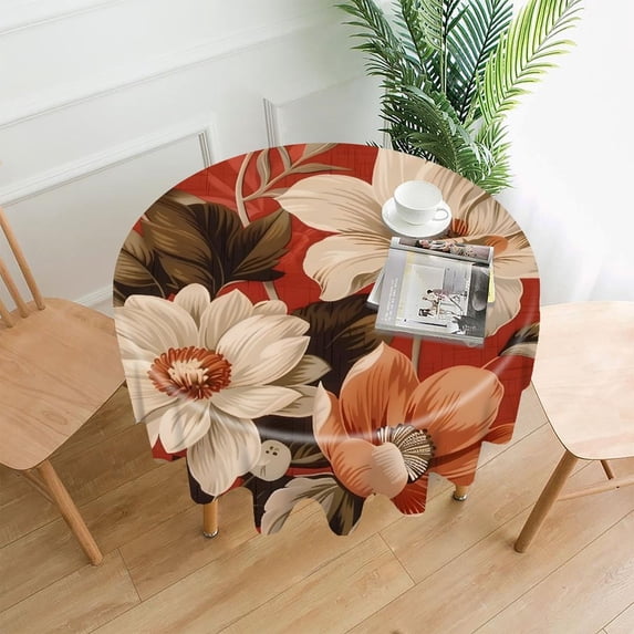 Chilfamy Round Tablecloth,Flowers, Orange Flower, Floral Pattern ...