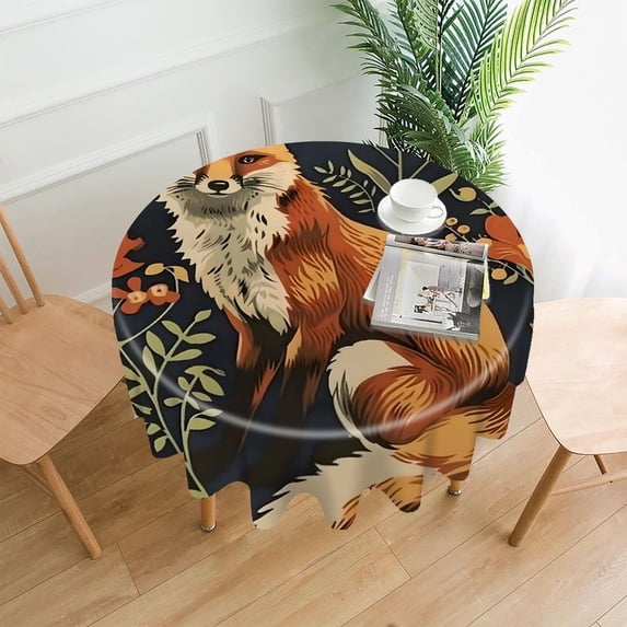 Chilfamy Round Tablecloth,Fox Bird Flowers Premium Polyester Straight ...
