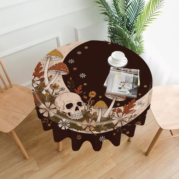 Chilfamy Round Tablecloth,Gothic Moon Skull Mushroom Daisy Premium ...