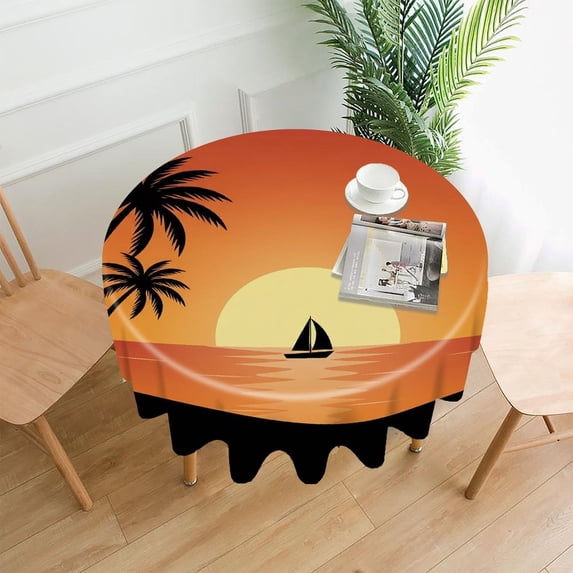 Chilfamy Round Tablecloth,Minimalist Island Sunset Premium Polyester ...