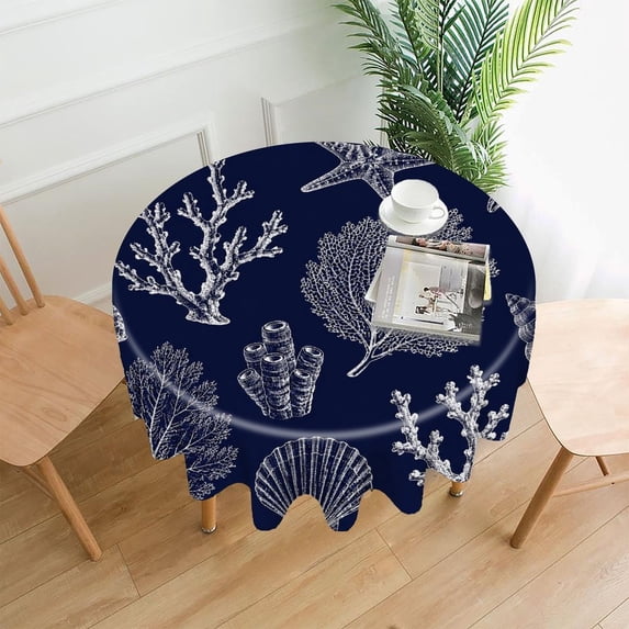 Chilfamy Round Tablecloth,Navy Coral Reef Pattern Premium Polyester ...