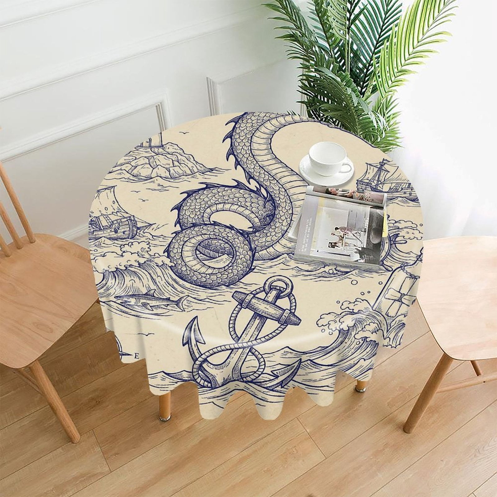 Chilfamy Round Tablecloth,Sea Serpent Legend Premium Polyester Straight ...