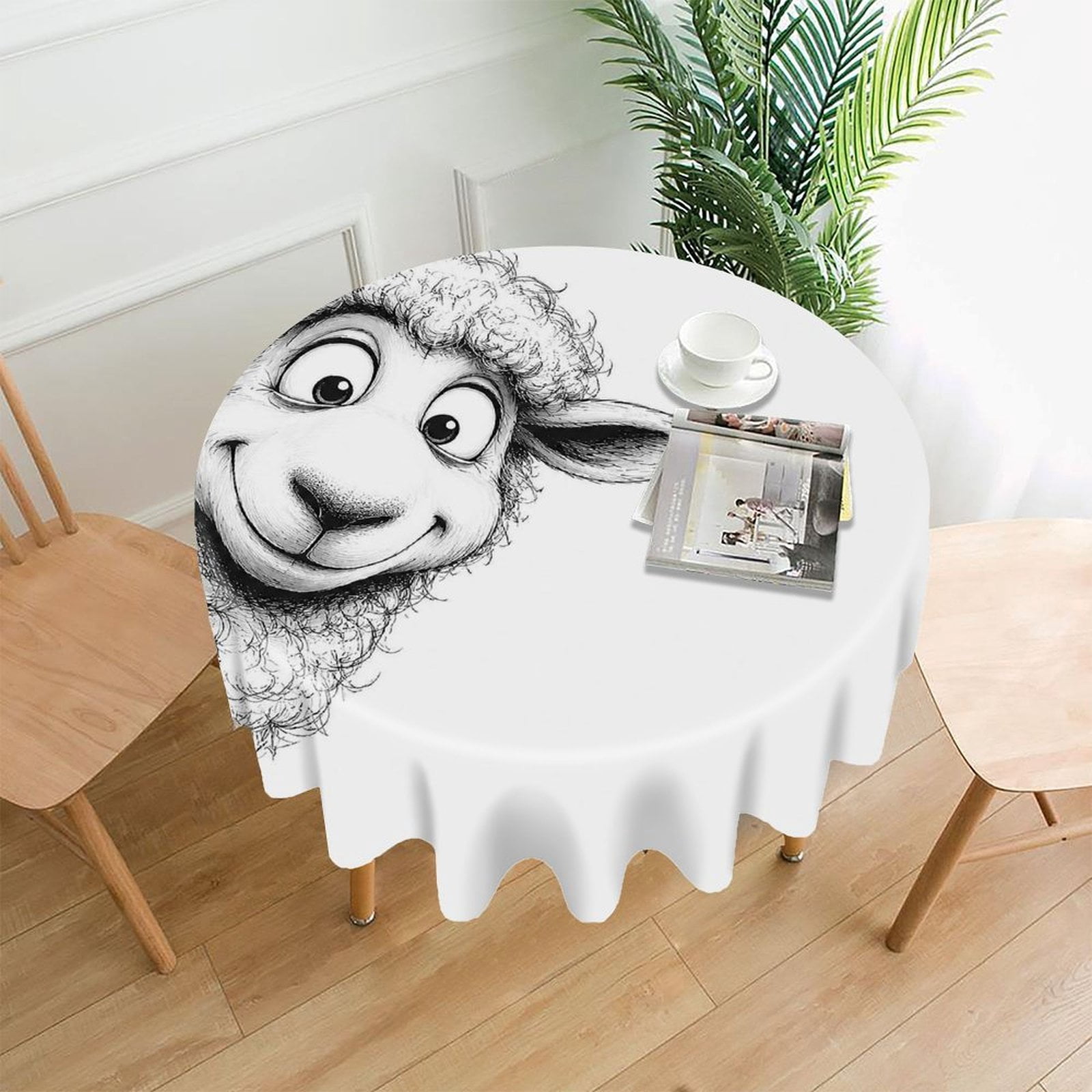 Chilfamy Round Tablecloth,Sheep Peeking From Behind Wall Premium ...