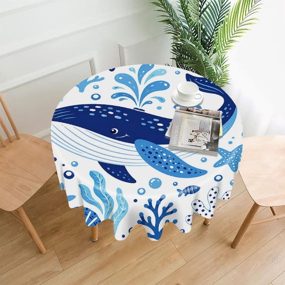 Chilfamy Round Tablecloth,Whale Ocean Life Sticker Set Premium ...
