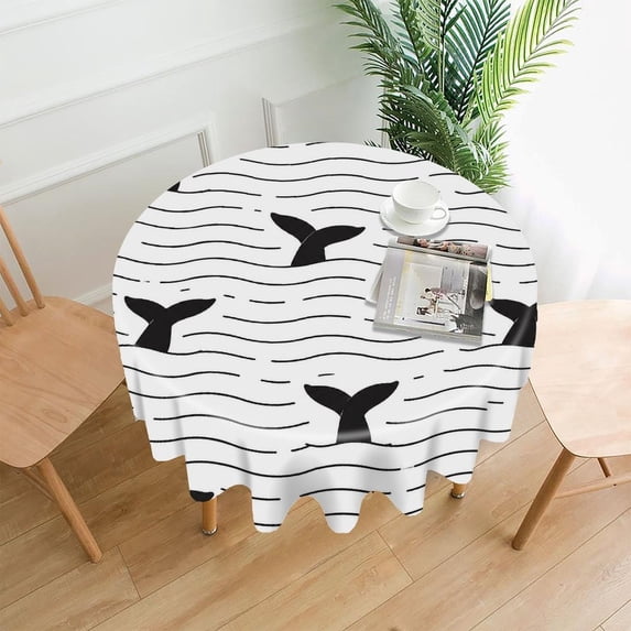 Chilfamy Round Tablecloth,Whale Tail Wave Pattern Premium Polyester ...
