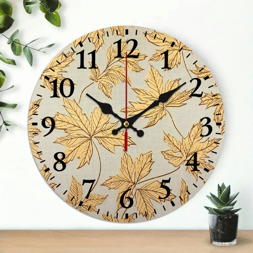 Chilfamy Round Wooden Wall Clock Leaf Pattern Gold Foiling 10 Inch 10x10in - Walmart.com