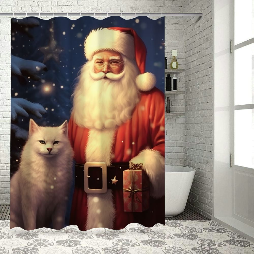 Chilfamy Santa Claus Christmas Tree Print Shower Curtain Background ...