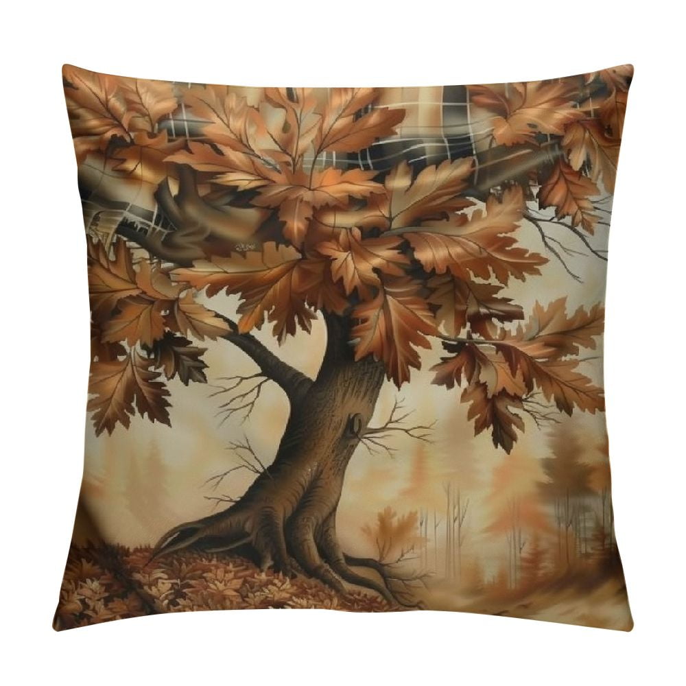 Chilfamy Satin Square Throw Pillow Covers Autumn Plaid Vintage Print ...