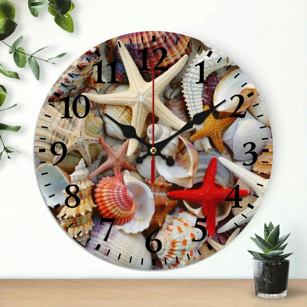 Chilfamy Sea Shells Starfish Beach Wall Clock, Stylish Wall Decor for ...