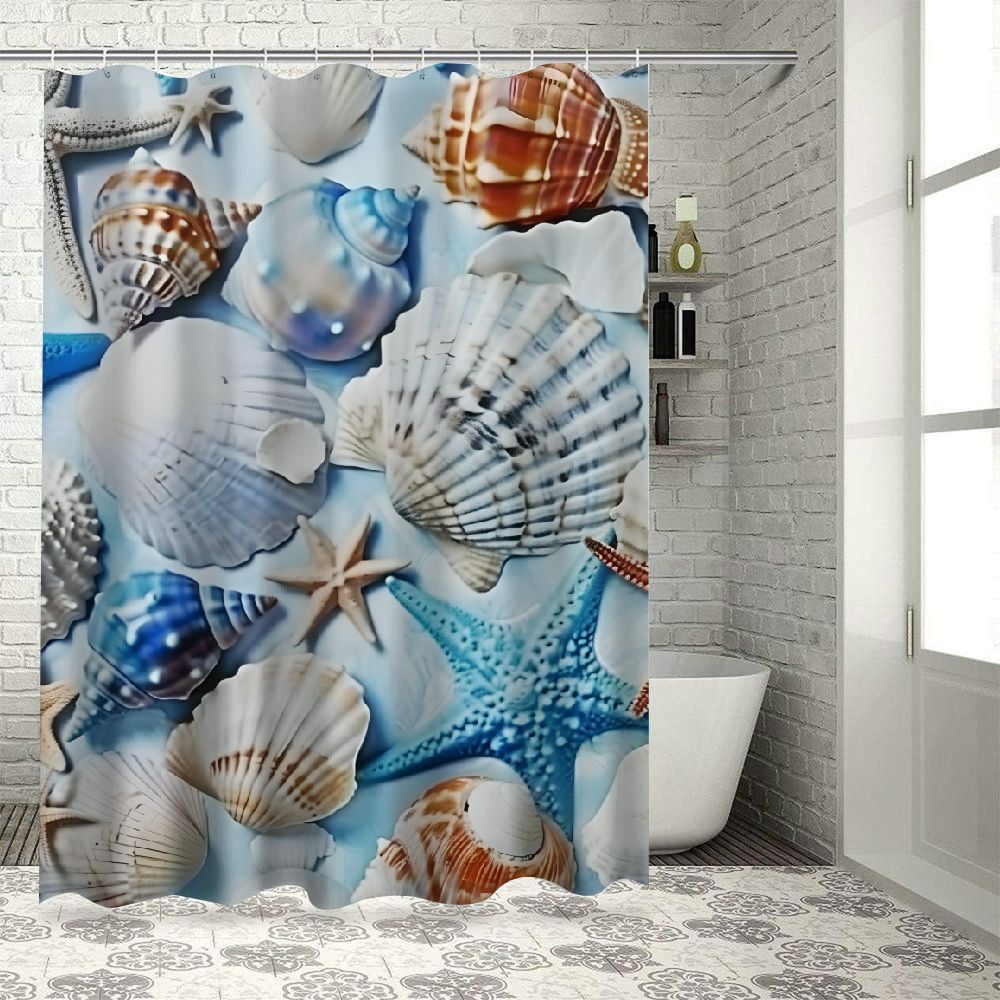 Chilfamy Sea Shells Starfish Ocean Modern Waterproof Shower Curtain Set ...