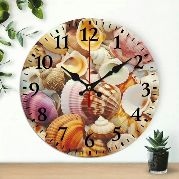 Chilfamy Sea Shells Theme 10 Inch Round Wooden Wall Clock for Home ...