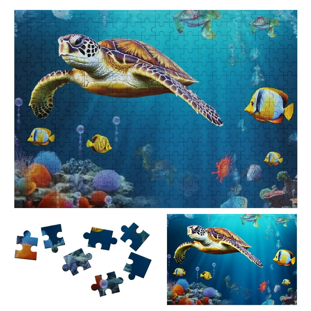 Chilfamy Sea Turtle, Fish, Jellyfish Wooden Unique Shapes Jigsaw Puzzle ...